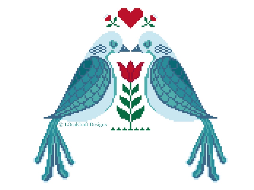 Love Birds Cross Stitch Pattern (PDF Only, Instant Download) - Folk Art ...