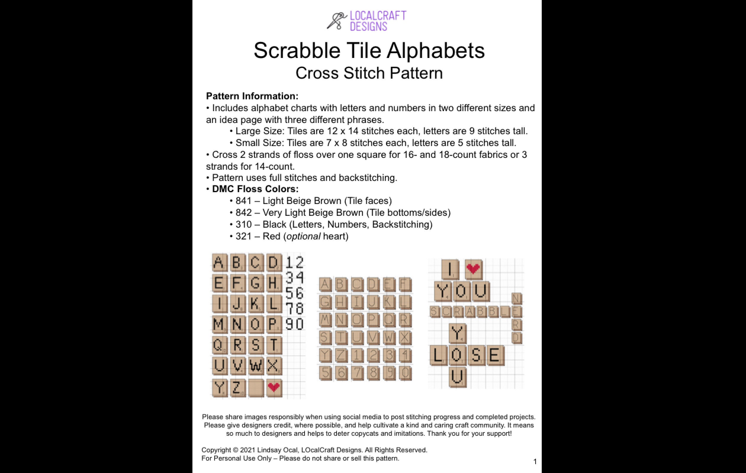 Scrabble Tile Alphabets Cross Stitch Pattern (PDF Only, Instant ...