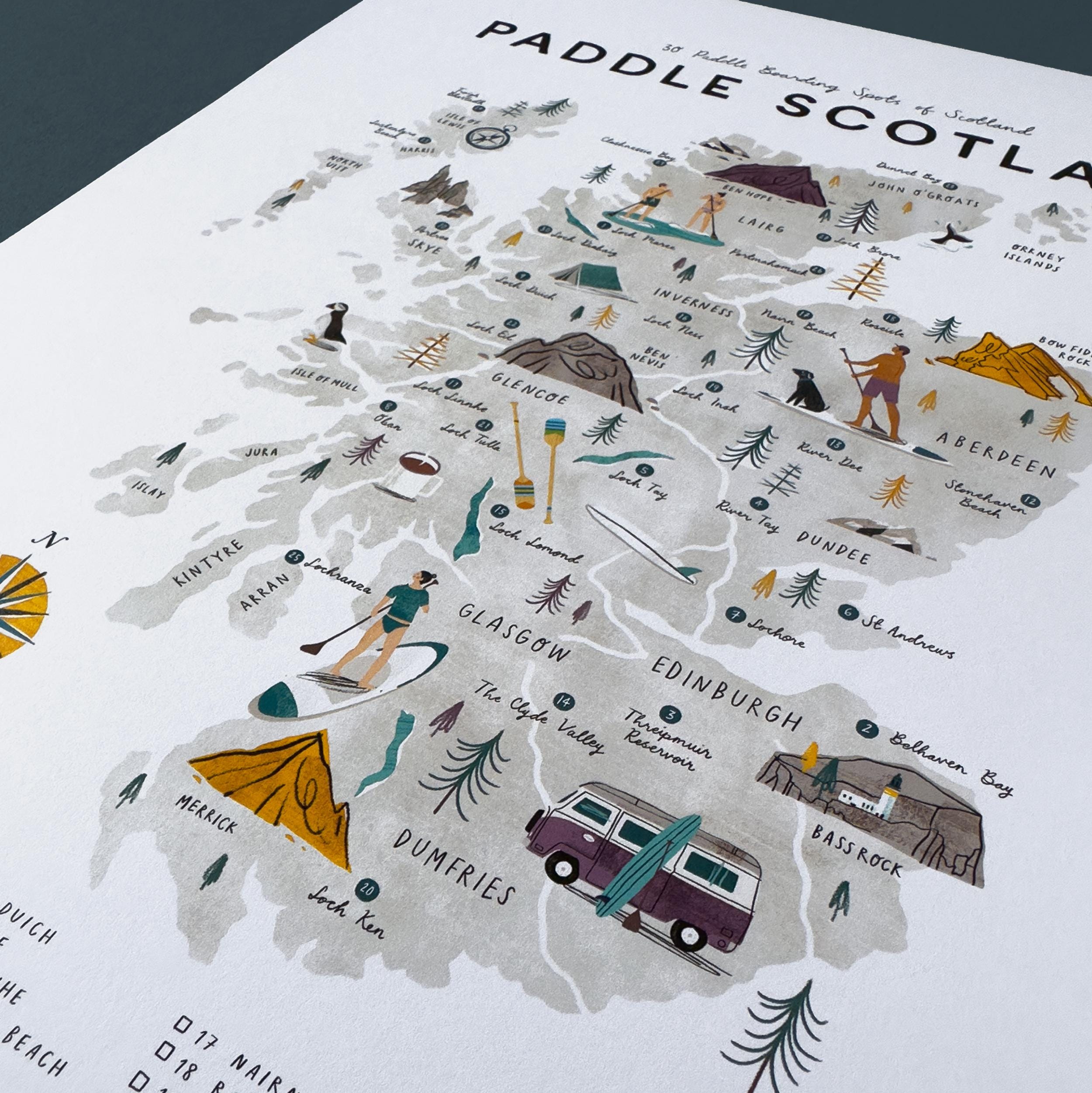 Paddle Scotland - A3 Illustrated Paddleboard & Kayak Map Checklist. 30 ...
