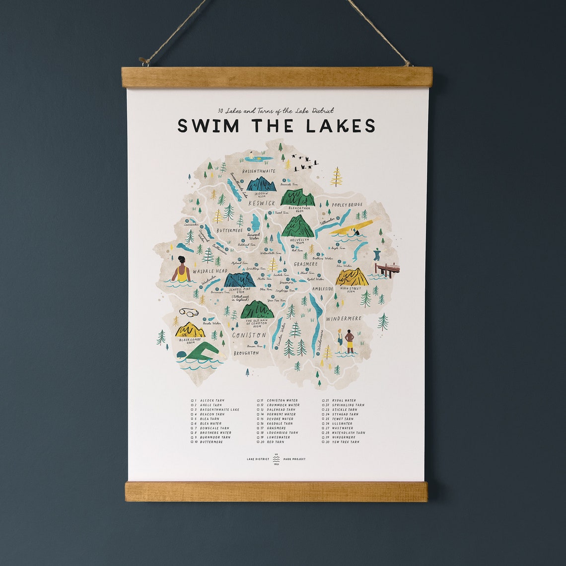 Swim the Lakes A3 Illustrated Map Checklist. 30 Lakes and | Etsy UK