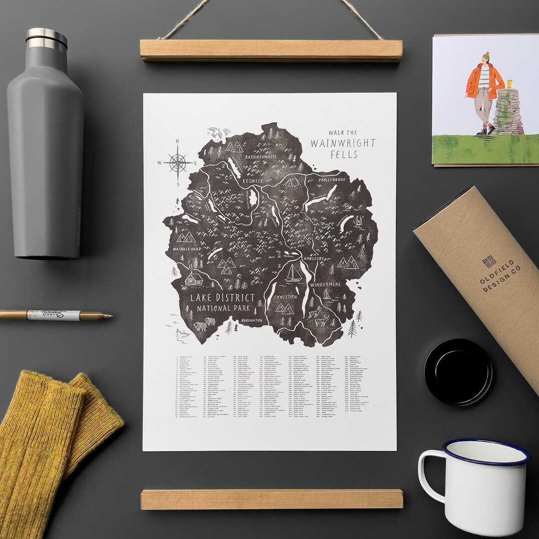 Wainwright Fells Black - A3 Illustrated Map Checklist. the Complete 214 ...
