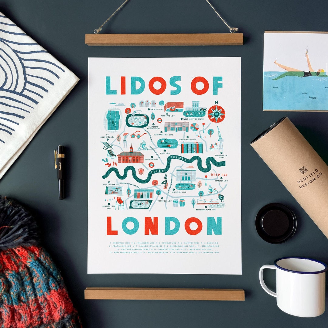 Lidos of London - A3 Map Checklist by Oldfield Design Co - Etsy UK