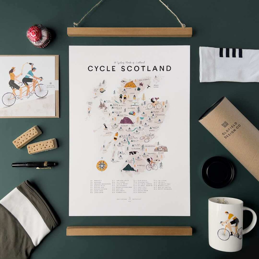 Cycle Scotland - A3 Illustrated Map Checklist. 30 Cycling Climbs of ...