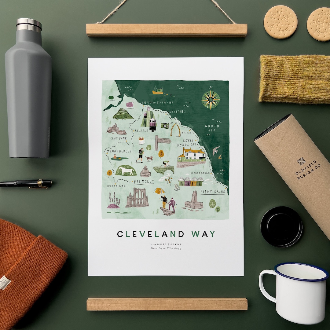 The Cleveland Way A3 Illustrated Route Map. 109 Mile Route Through ...