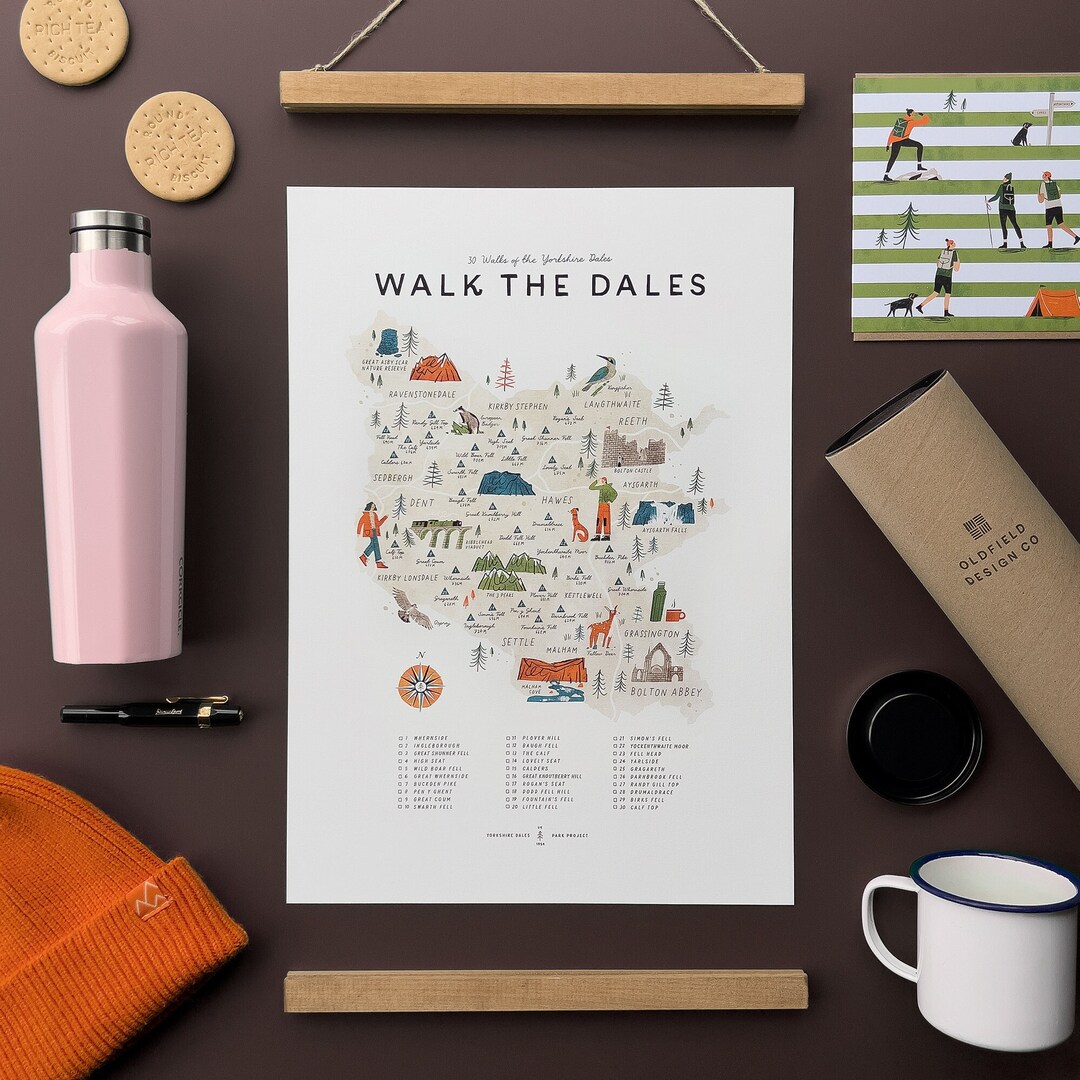 Walk the Dales - A3 Illustrated Map Checklist. 30 Walks of the ...