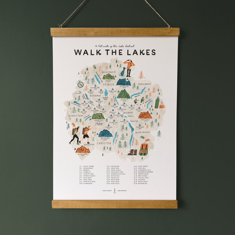 Walk the Lakes - A3 Illustrated Map Checklist. 30 Fell Walks of the ...