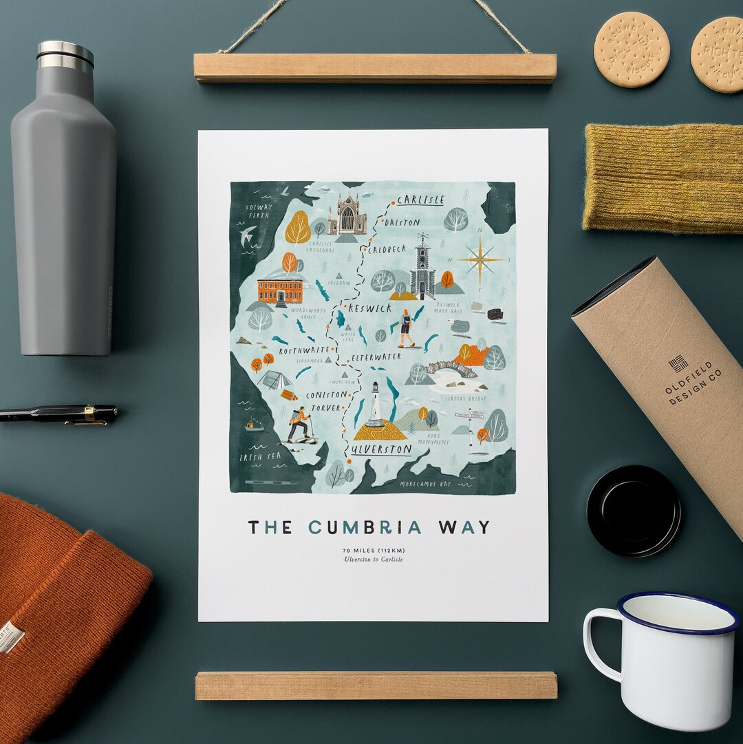 The Cumbria Way - A3 Illustrated Route Map From Ulverston to Carlisle ...