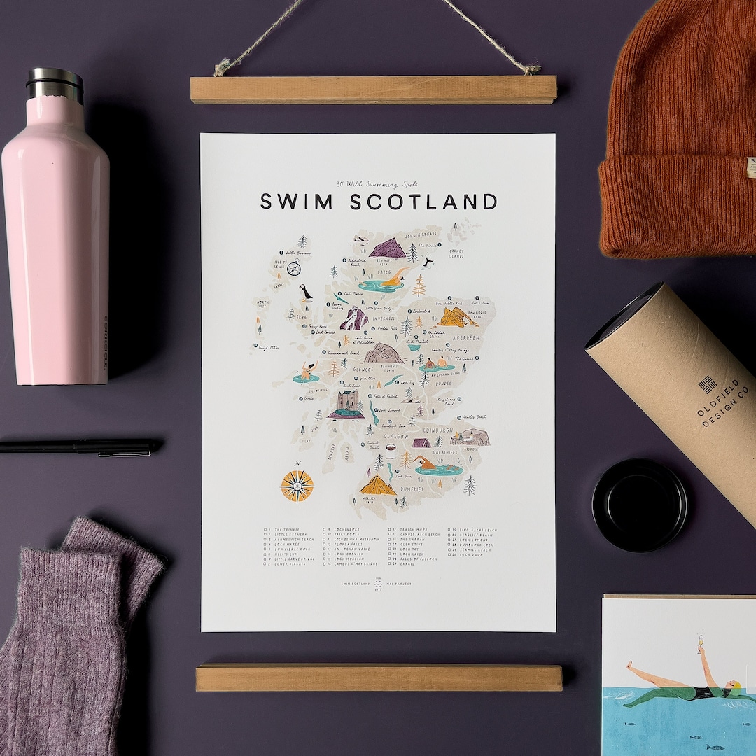 Swim Scotland A3 Illustrated Map Checklist. 30 Wild Swimming Spots of ...