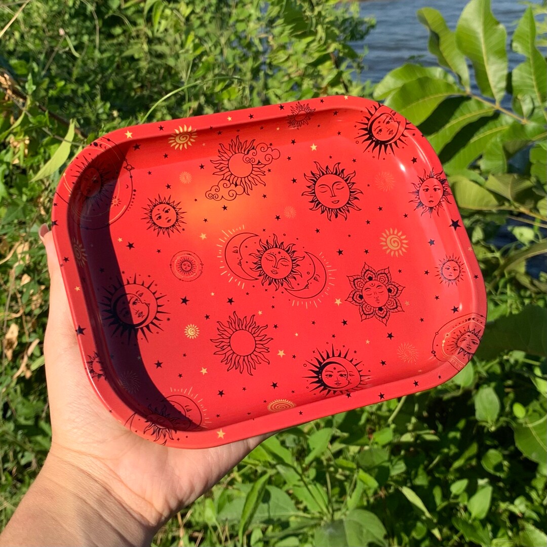 Sun Moon & Stars Rolling Tray Premium Metal Decorative Tray Vintage ...