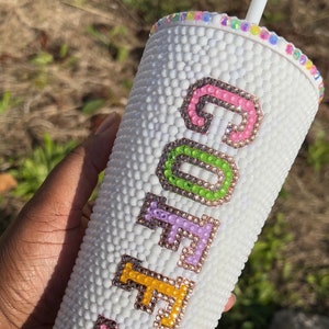 Bling Varsity Print Tumbler, Pastel Coffee Bedazzled, Iced Coffee ...