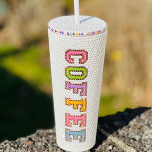 Bling Varsity Print Tumbler, Pastel Coffee Bedazzled, Iced Coffee ...