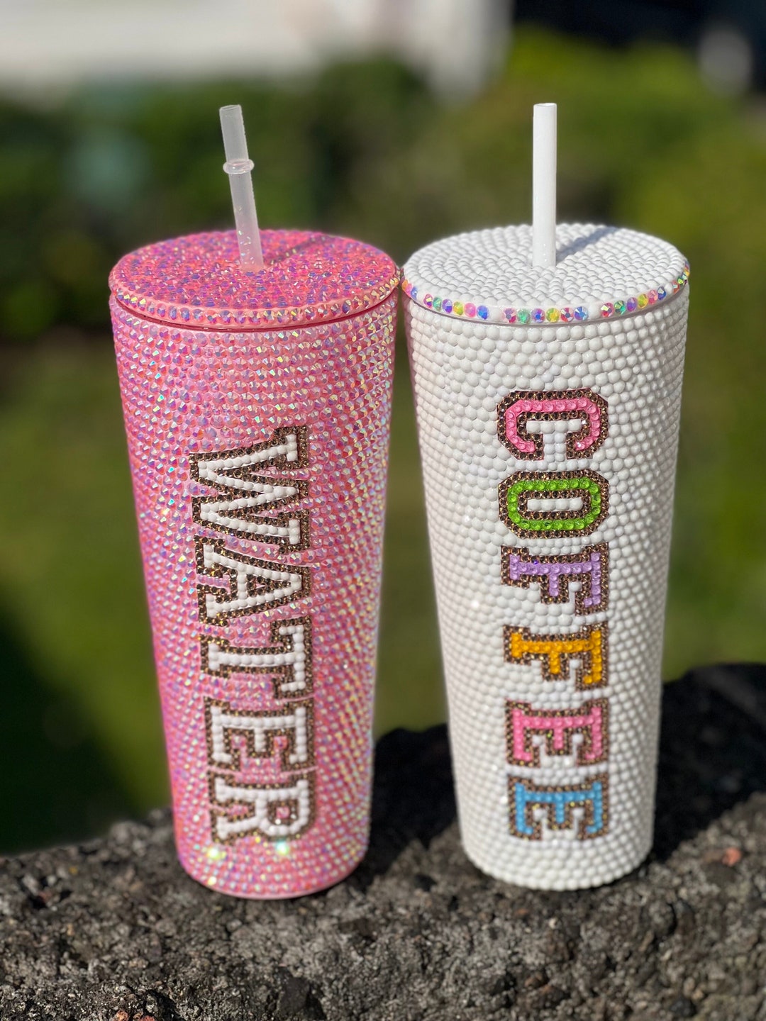Bling Varsity Print Tumbler Pastel Coffee Bedazzled Iced - Etsy