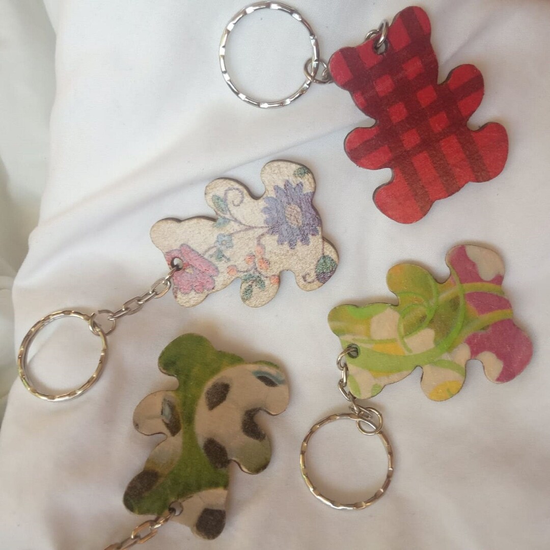 Colorful Teddy Bear One-sided Keychain Decoupage Handmade - Etsy