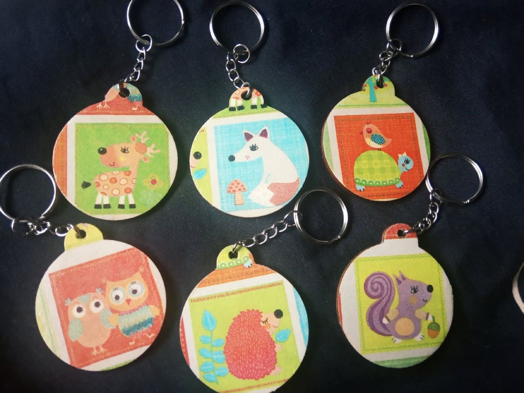 Turtle, Owl, Fox, Deer, Hedgehog, Squirrel Keychain Decoupage Handmade ...