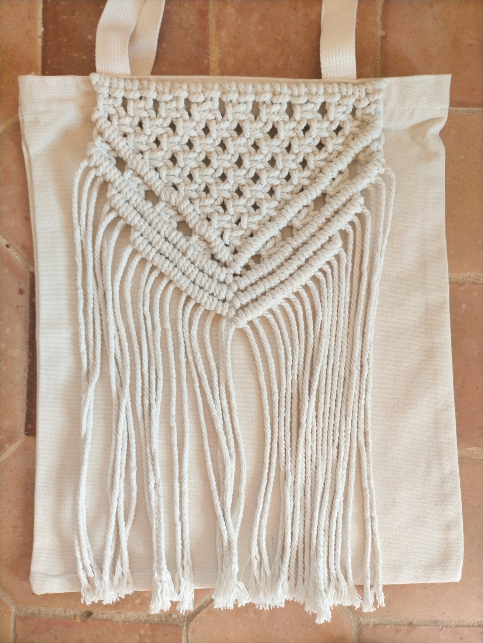Bolso tote. Tote bag macramé. Bolso tela y macramé. Bolso de | Etsy