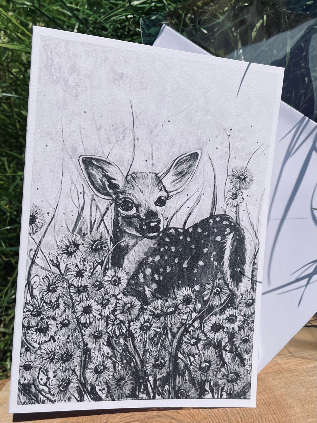 Deer Greetings Card Doe Floral Deer Card Pretty Thank You Etsy Uk