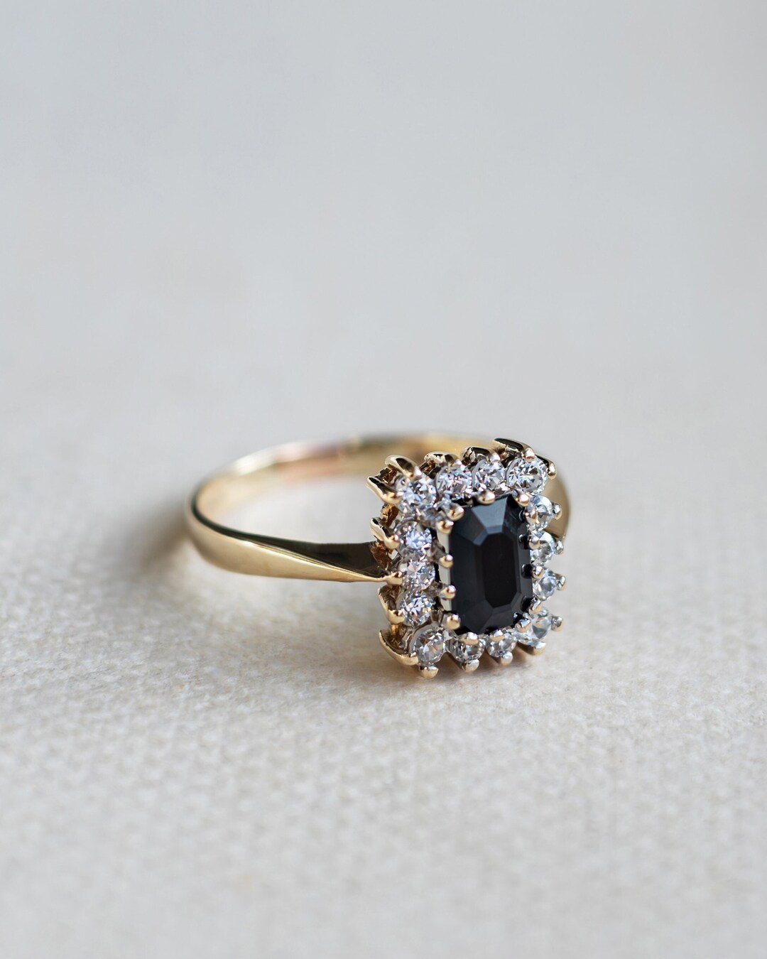 Vintage 9ct Yellow Gold Square Cluster Ring With Sapphire & CZ - Etsy