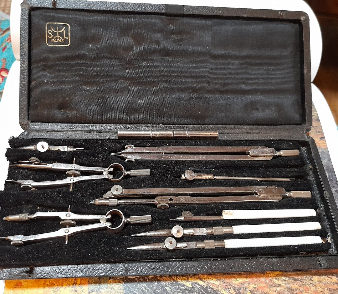 Vintage French Geometry/ Technical Drawing Set in Black Hard Case - Etsy