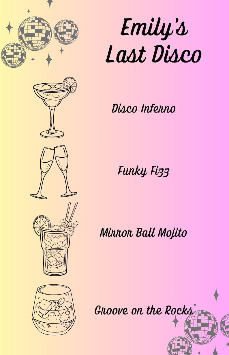 Same Day | Personalised Cocktail Menu for Wedding, Hen Do, Birthday ...
