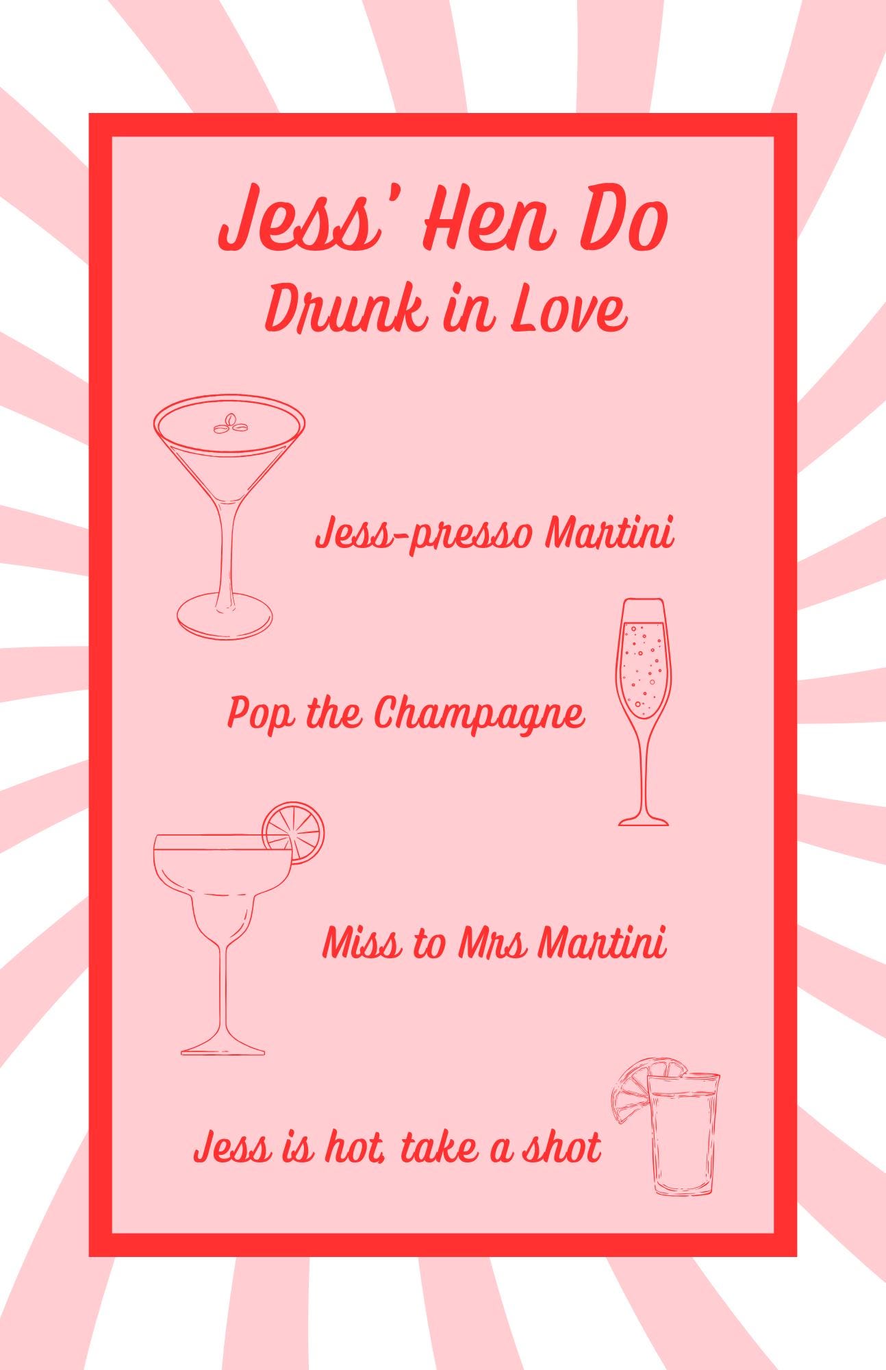 Same Day | Personalised Cocktail Menu for Wedding, Hen Do, Birthday ...