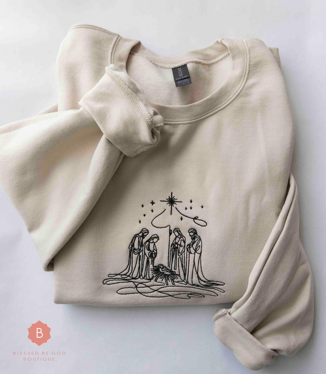 Nativity Scene Embroidered Catholic Christmas Sweatshirt, Christian ...