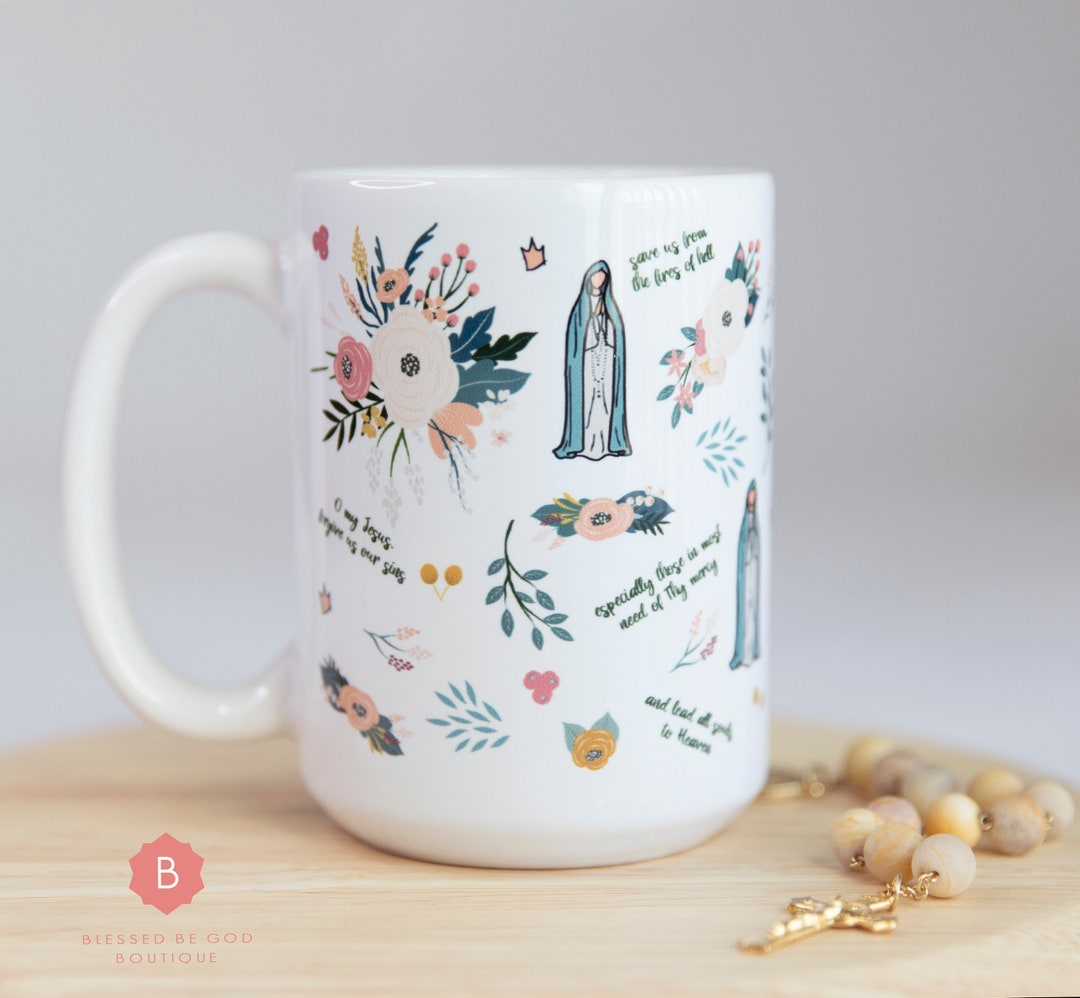 Catholic Coffee Mug, Our Lady of Fatima, Marian Mug, Hail Mary Prayer ...