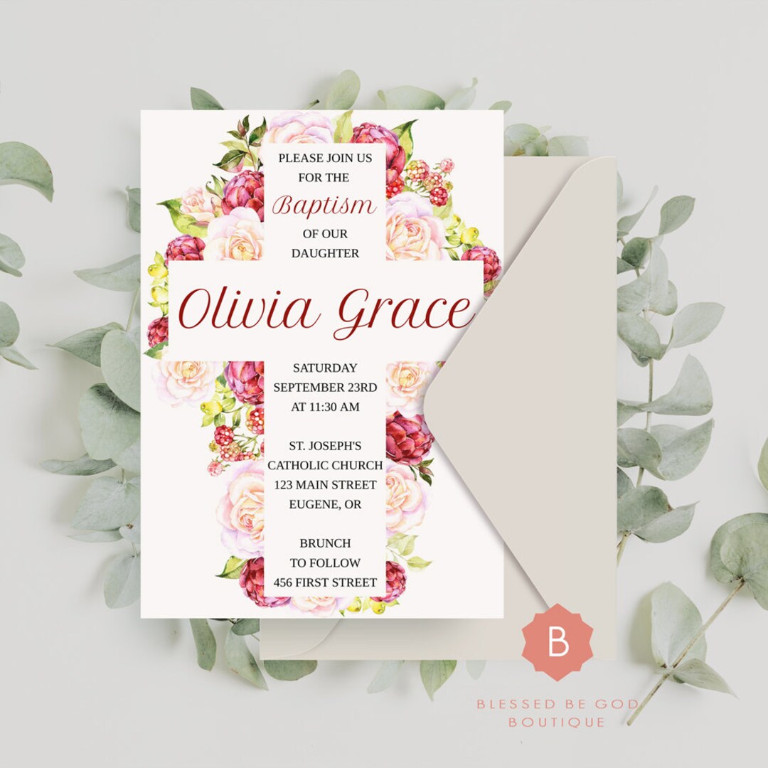 Catholic Baptism Invitation Template Christening Printable - Etsy