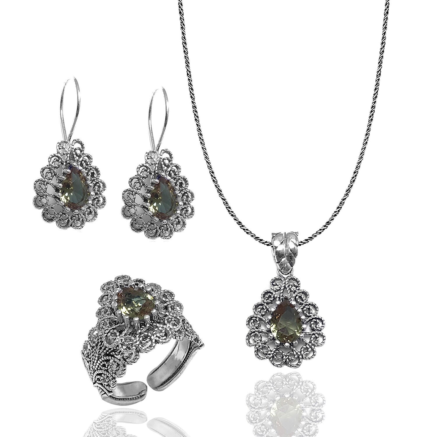 Drop Model Zultanite Stone Lady Filigree Silver Triple Set for Women ...