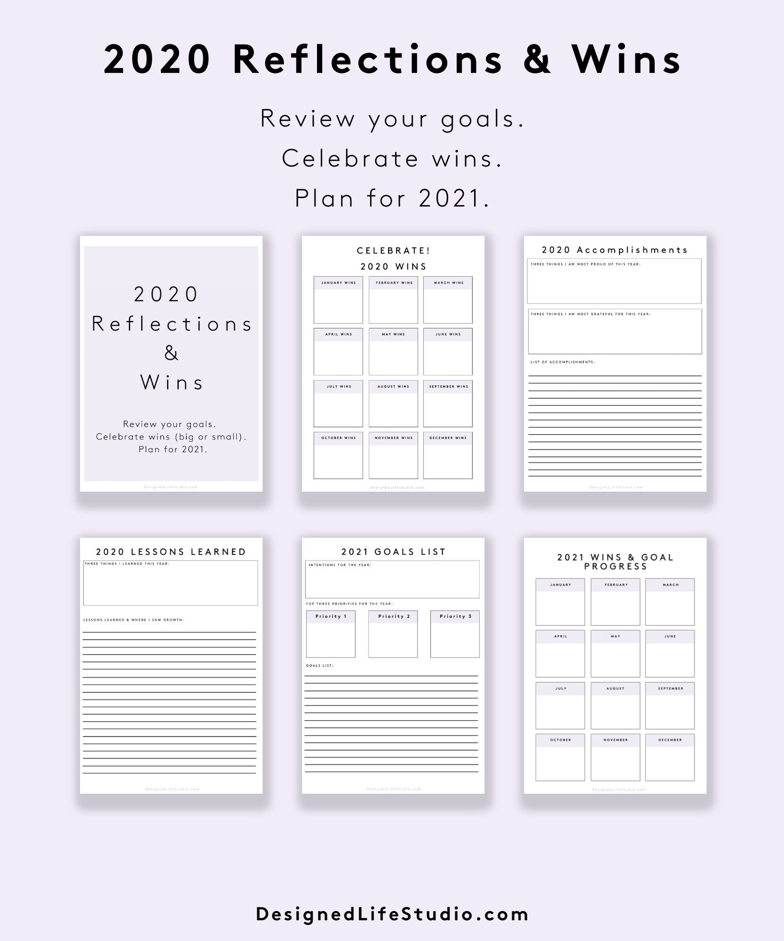 2020 Review, Reflections, Wins, Lessons, and 2021 Goals | Printable ...