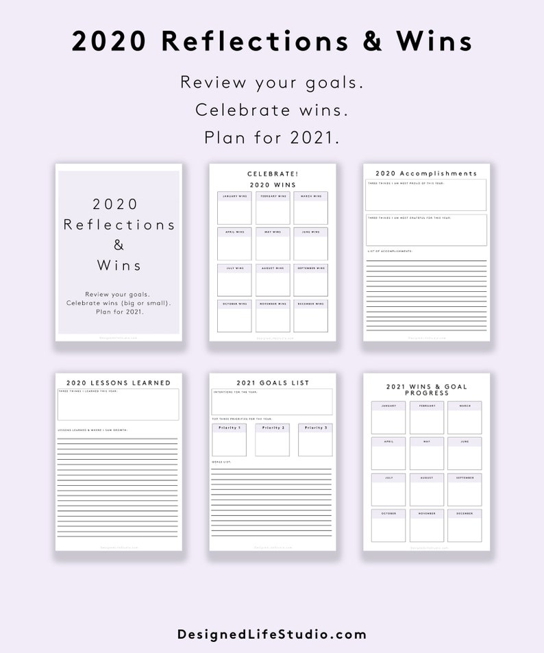 2020 Review, Reflections, Wins, Lessons, and 2021 Goals | Printable ...