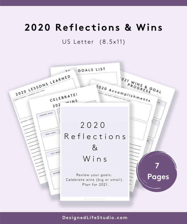 2020 Review, Reflections, Wins, Lessons, and 2021 Goals | Printable ...