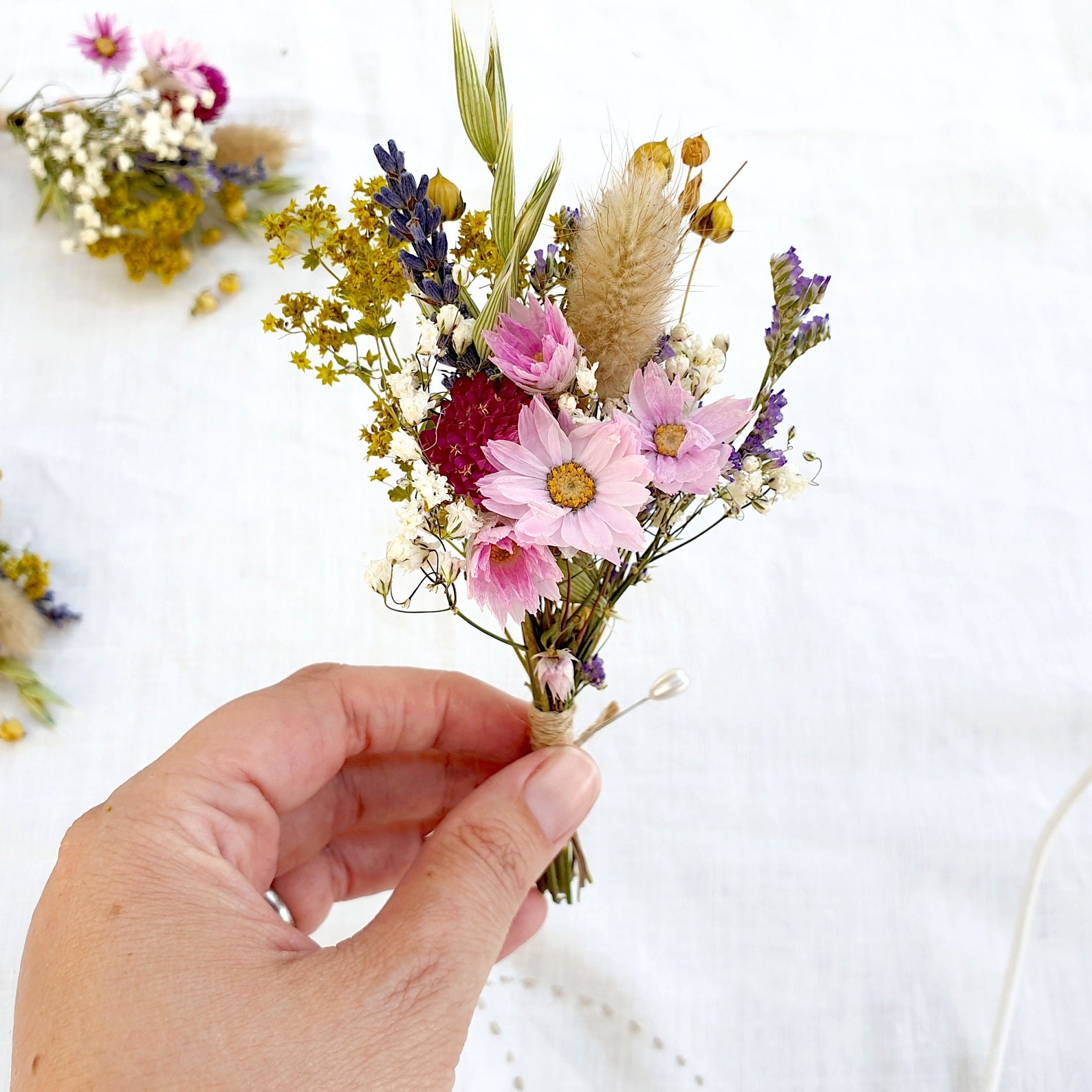 Dried Flower Buttonhole , Boutonniere With Pastel Pink Daises ...