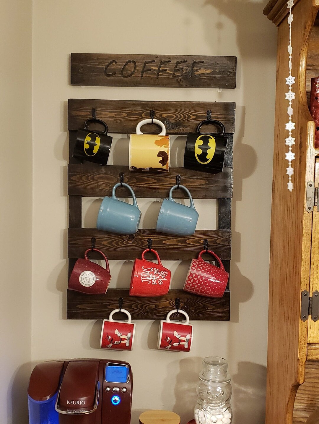 Rustic Coffee Mug Rack: Wall Mounted Farmhouse Decor - Etsy