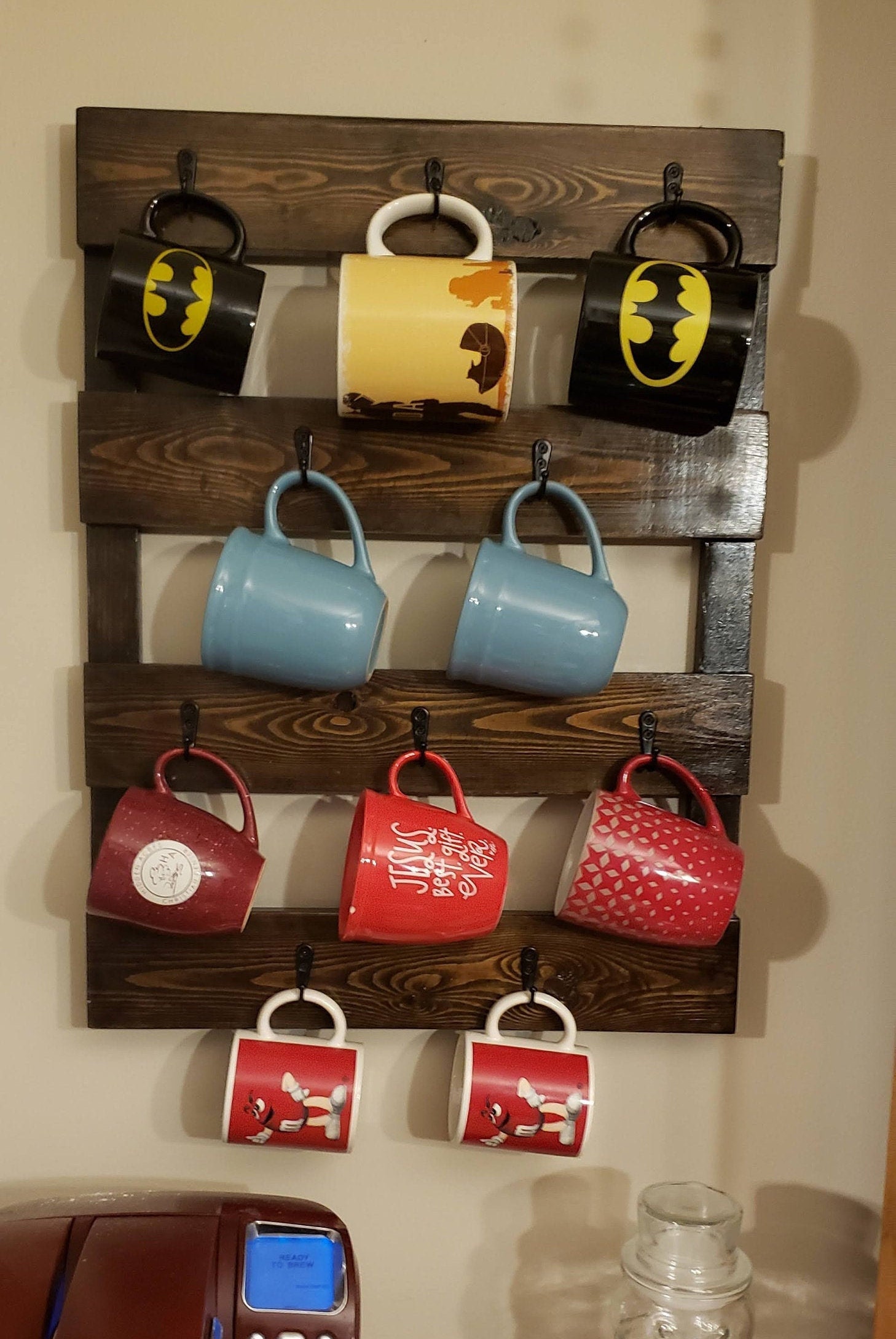 Rustic Wood Coffee Mug Rack: Wall Mounted Farmhouse Decor - Etsy