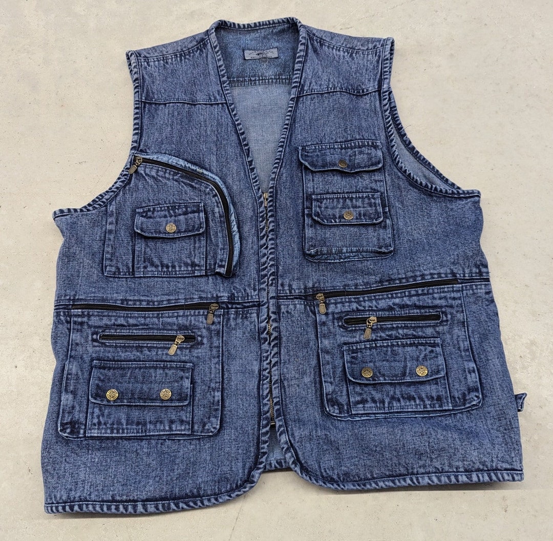 Vintage Washed Blue Denim Fishing Vest - Etsy