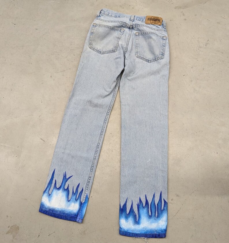 1 of 1 "eternal Blue Flames" Up-cycled Vintage Denim Jeans - Etsy