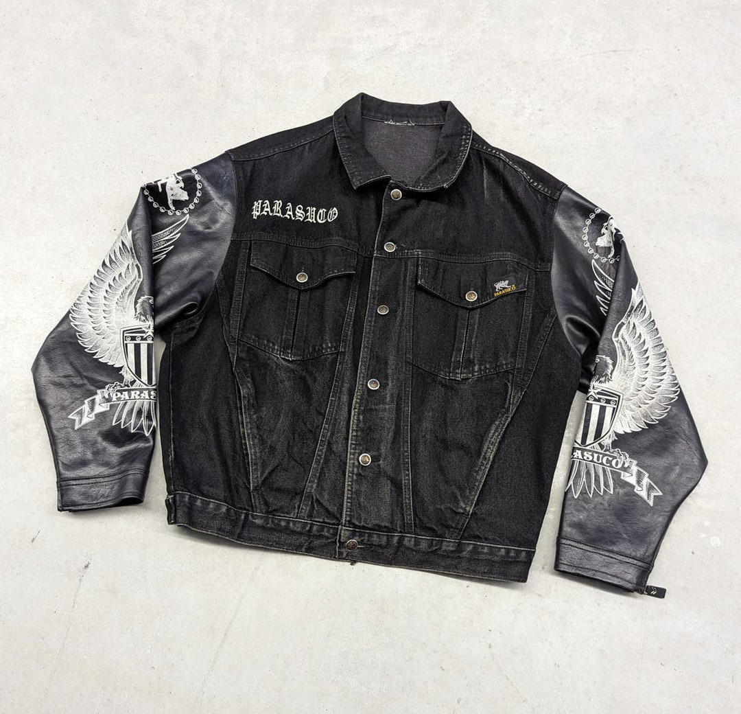 Y2K Parasuco Eagle Denim and Leather Biker Jacket - Etsy