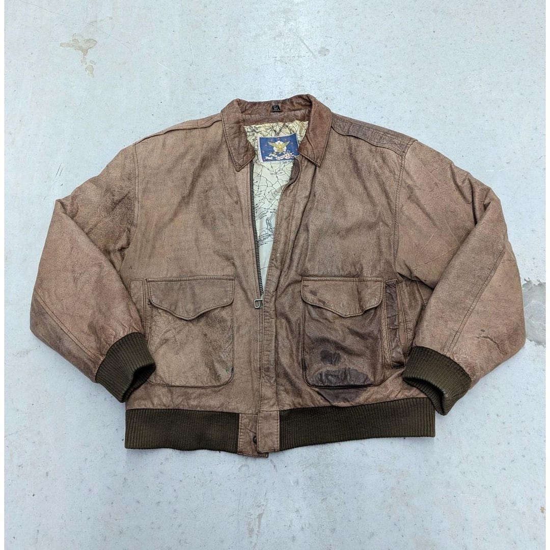 Vintage ADA Leather World Map Pilot Bomber Jacket - Etsy