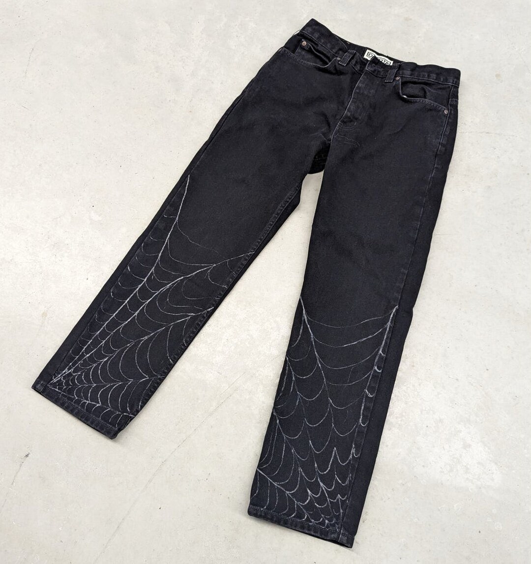 1 of 1 Up-cycled "spider Web" Black and White Jeans - Etsy