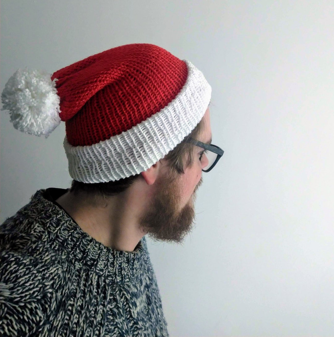Adult Christmas Bobble Beanie SANTA Hat, Handmade Knitted Hat. Festive ...