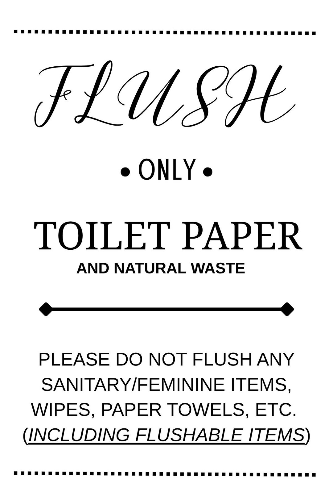 Flush Only Toilet Paper Bathroom Sign - Etsy