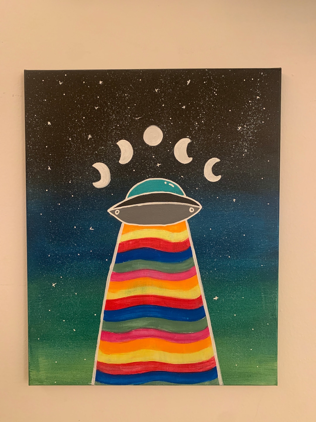Rainbow Spaceship Acrylic Painting - Etsy
