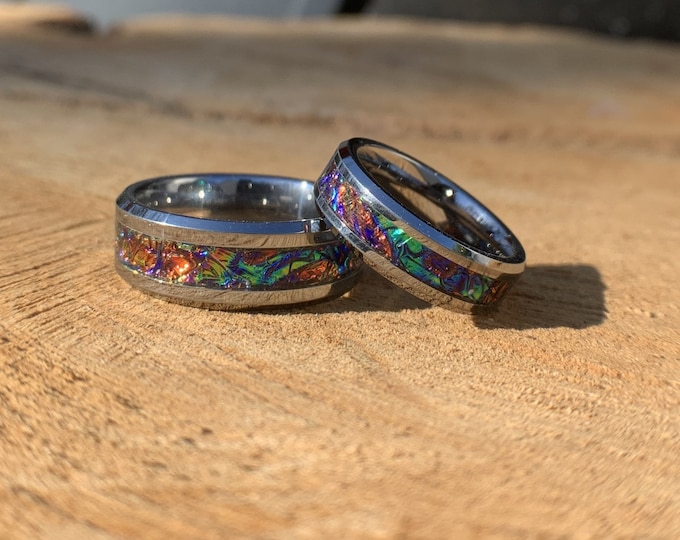 Tie Dye Ring, Tungsten Band, Rainbow Inlay, Dichrolam Men's Ring, Woman ...