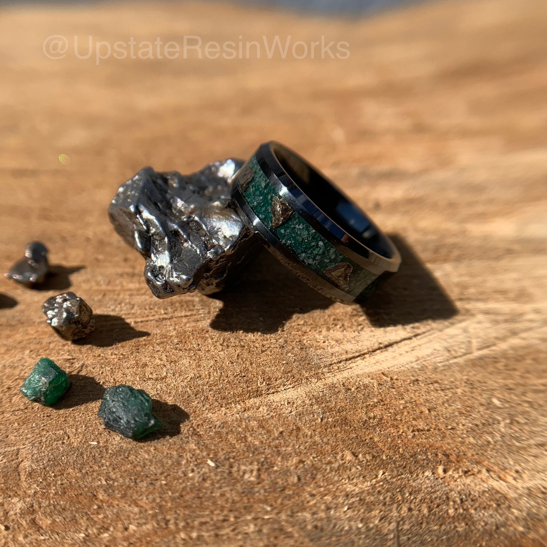 Genuine Emerald Ring Meteorite Fragment Crystal Gemstone | Etsy