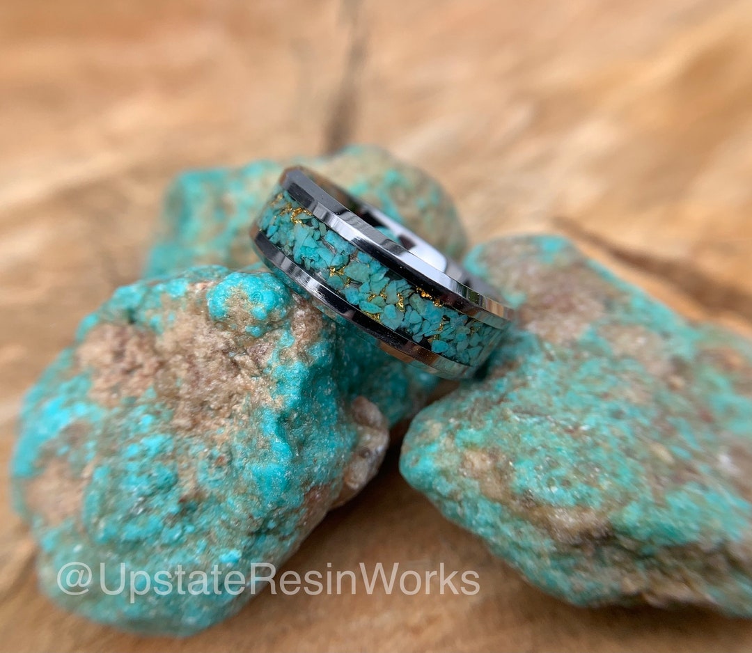 Real Turquoise Ring, 24k Gold, Gemstone Ring, Wedding Ring, Engagement ...