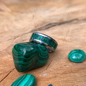 Genuine Malachite Ring, Opal and Malachite, Malachite Band, Mens Ring, Womans Ring, Wedding Ring ...