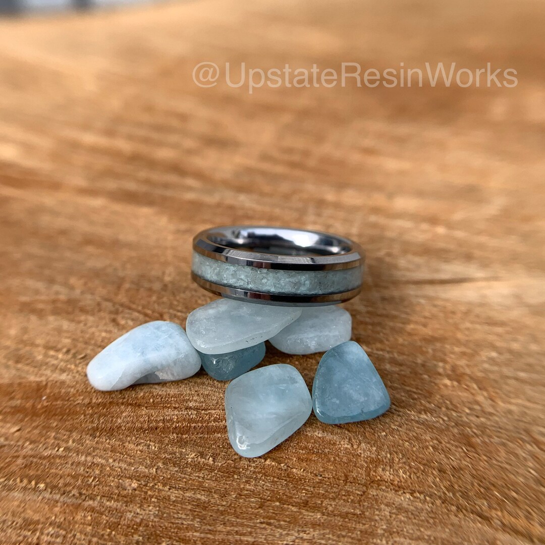 Blue Aquamarine Ring, Aquamarine Band, Blue Beryl Ring, Birthstone Ring ...