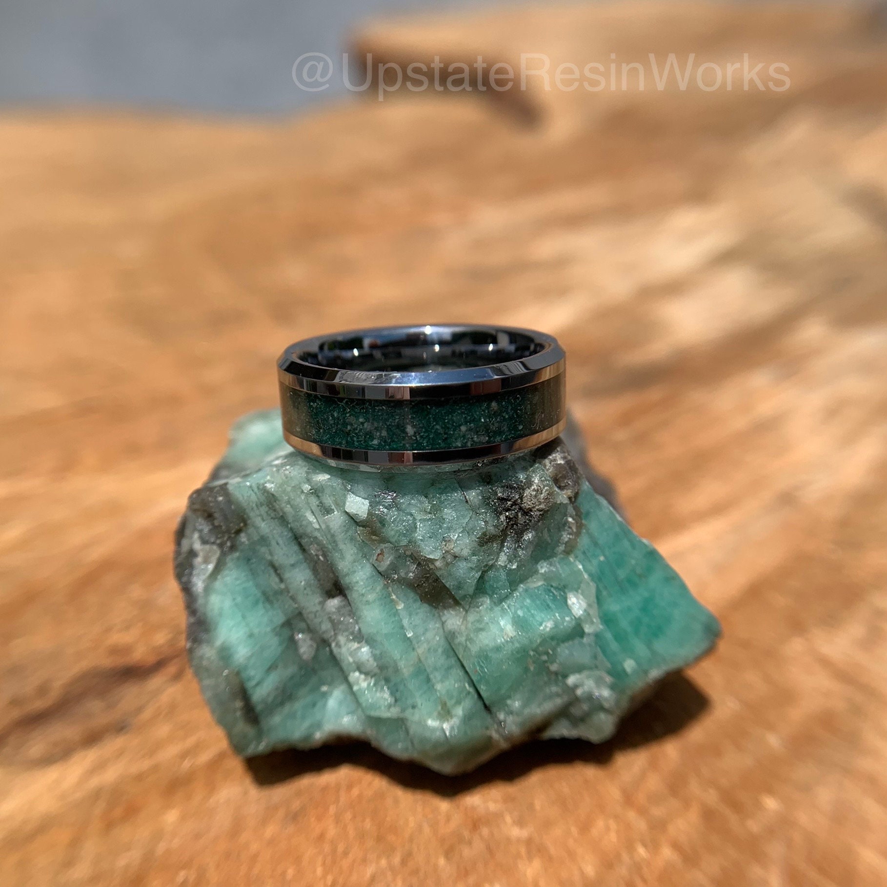 Emerald Green Ring Tungsten Band Real Emeralds Crushed - Etsy
