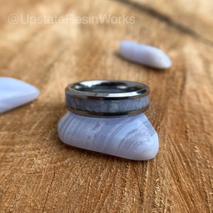 Genuine Blue Agate Ring, Blue Agate Band, Blue Banded Agate, Gemstone ...