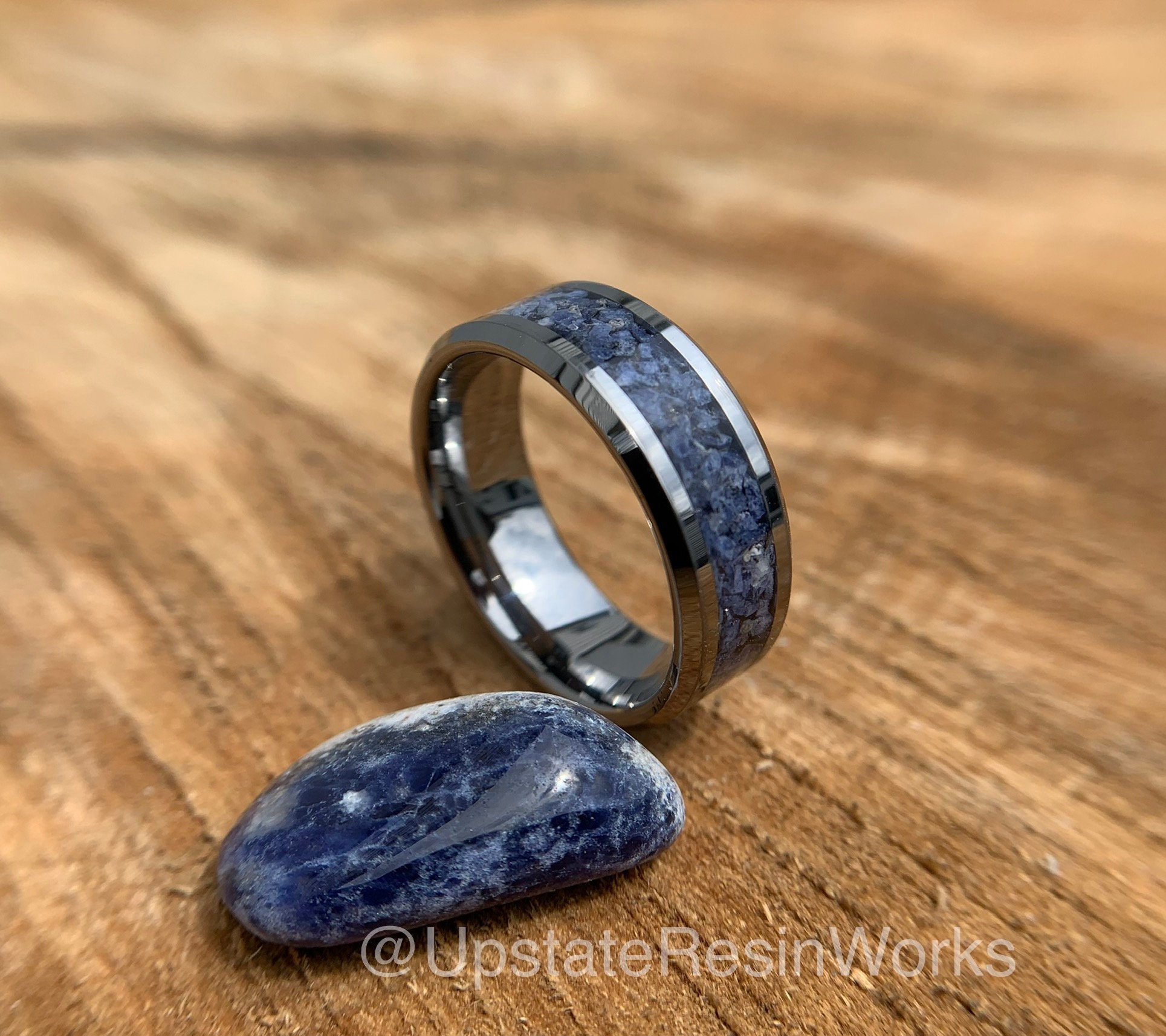 Blue Sodalite Ring Tungsten Band Gemstone Rings Mens Ring - Etsy UK